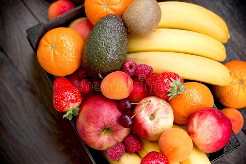 Organic Fruits in Create Close-up, Fresh Organic Food Stock Photo ...