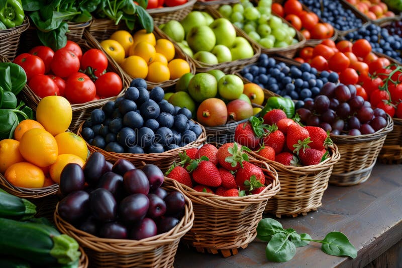 Organic Fruits and Vegetables at Market Concept Stock Image - Image of ...