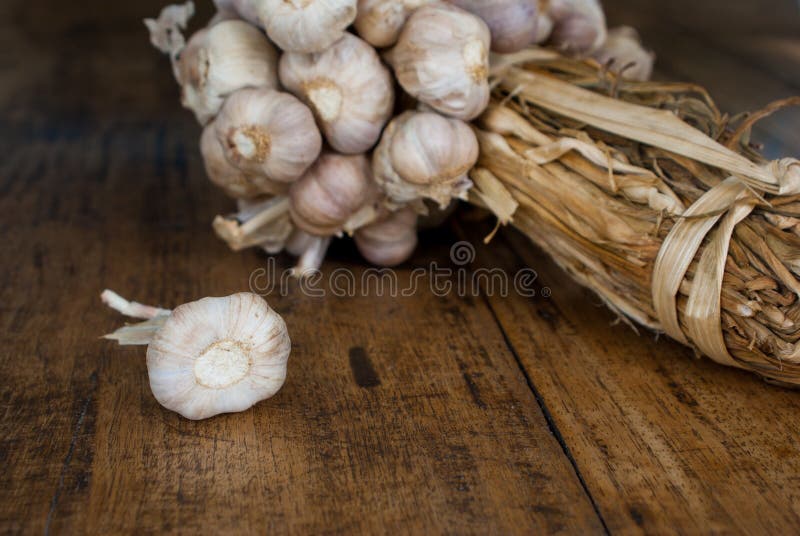 Organic garlic stock photo. Image of vegetable, wood - 34291084