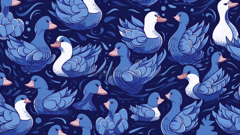 Organic and Geometric, Artistic Blue and White Geese Pattern for Nature ...