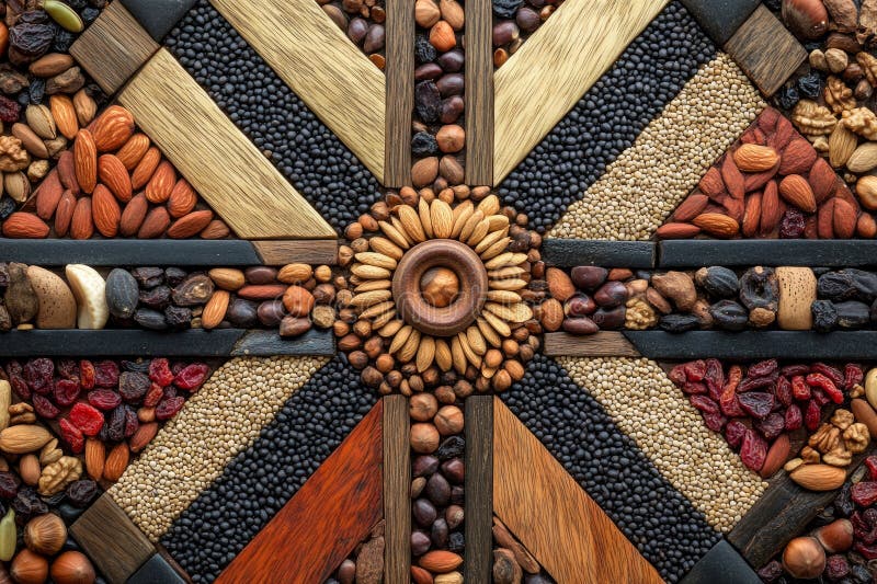 Organic Geometric Pattern Crafted from Various Seeds and Natural ...