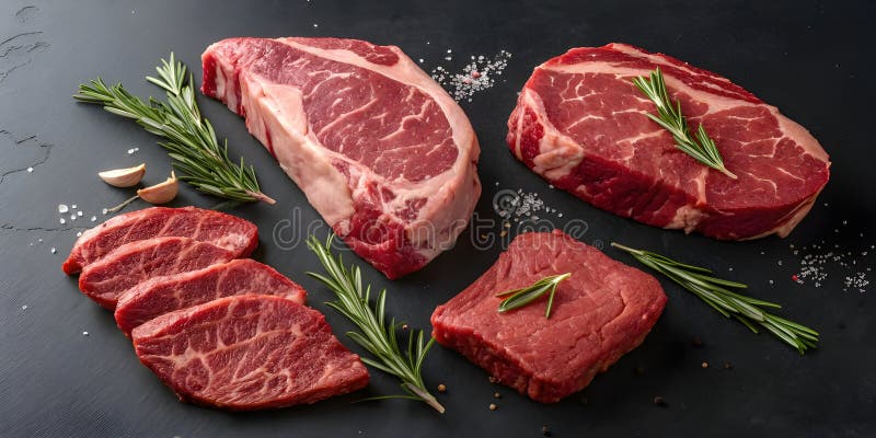 Organic Grass-Fed Beef Cuts with Spices Stock Illustration ...