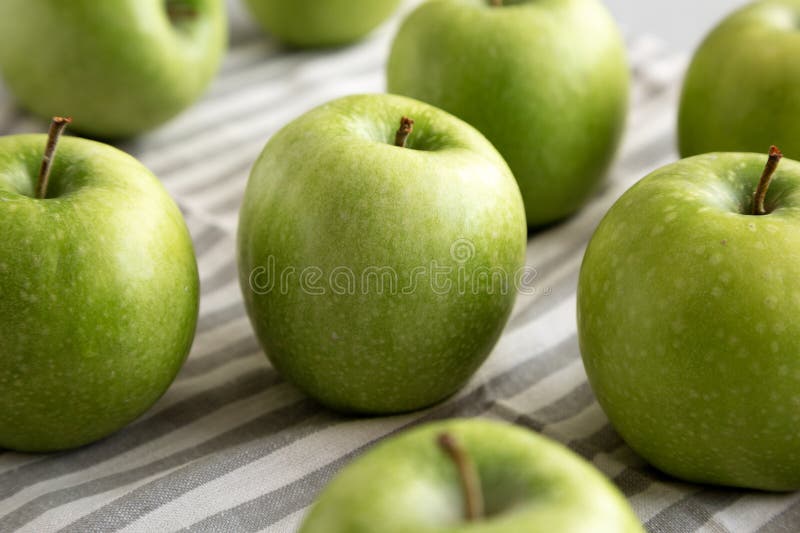 Organic Green Granny Smith Apples, Low Angle View. Close-up Stock Image ...