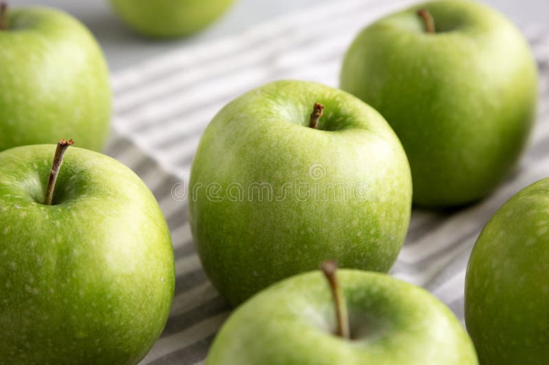 Organic Green Granny Smith Apples, Side View. Close-up Stock Image ...