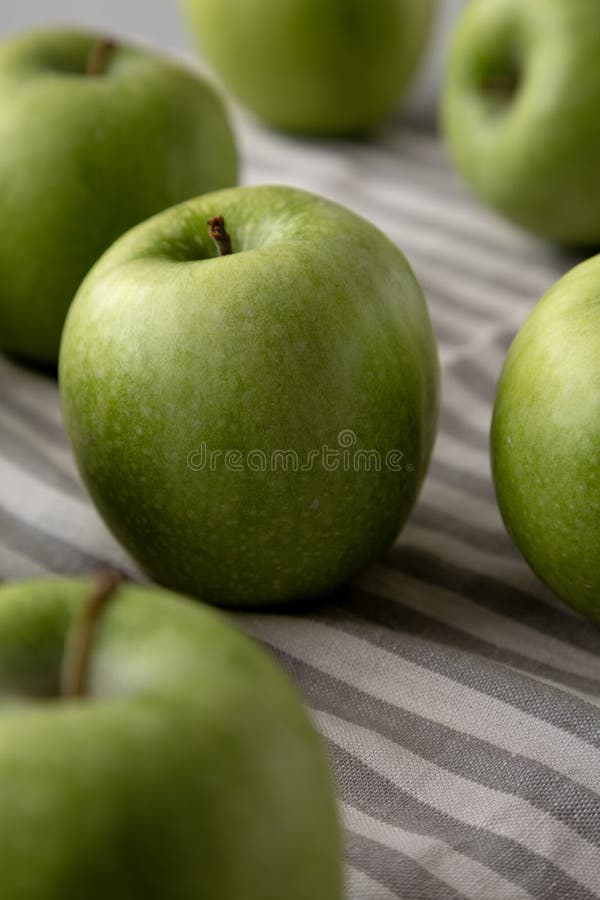 Organic Green Granny Smith Apples, Side View. Close-up Stock Photo ...