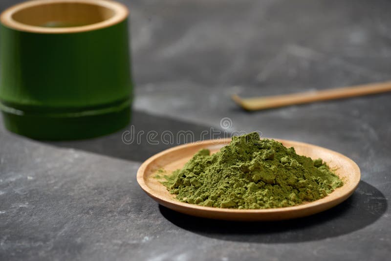 Organic Green Matcha Tea on Wooden Table, Copyspace Stock Image - Image ...