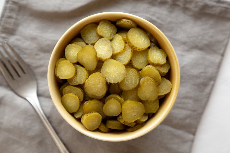 Organic Green Pickle Chips in a Bowl, Top View. Flat Lay, Overhead ...