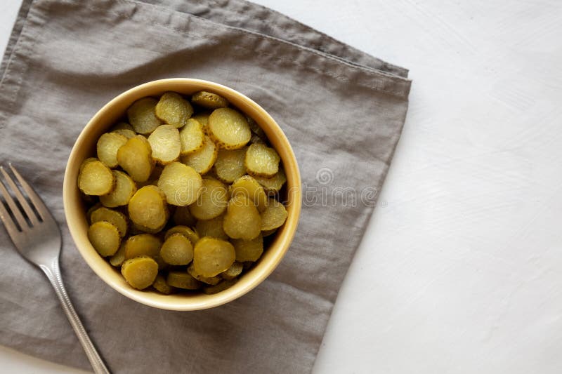 Organic Green Pickle Chips in a Bowl, Top View. Flat Lay, Overhead ...