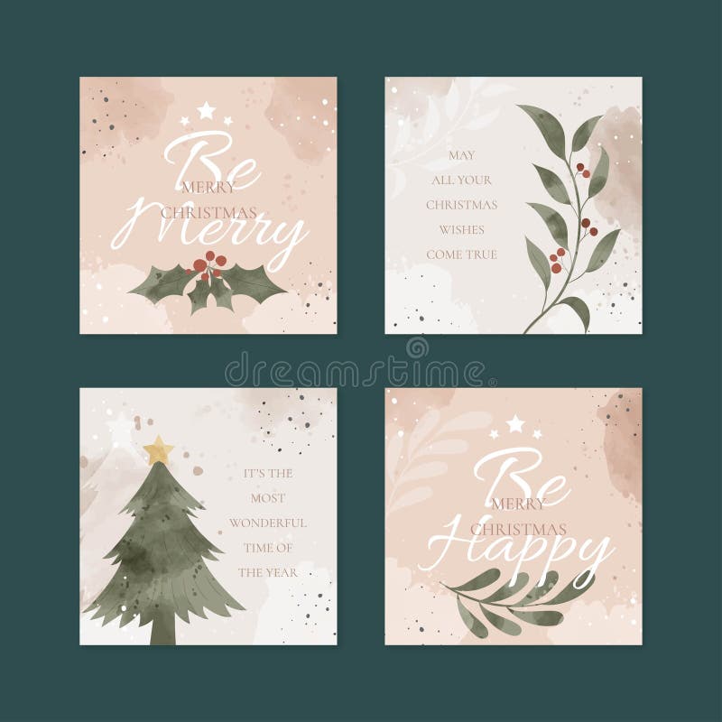 Organic Hand Drawn Christmas Cards Vector Design Illustration Stock ...