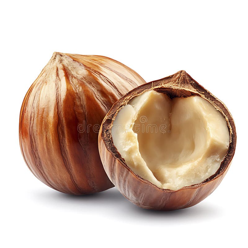Organic Hazelnut Close-Up with Natural Rich Brown Shell on White Stock ...