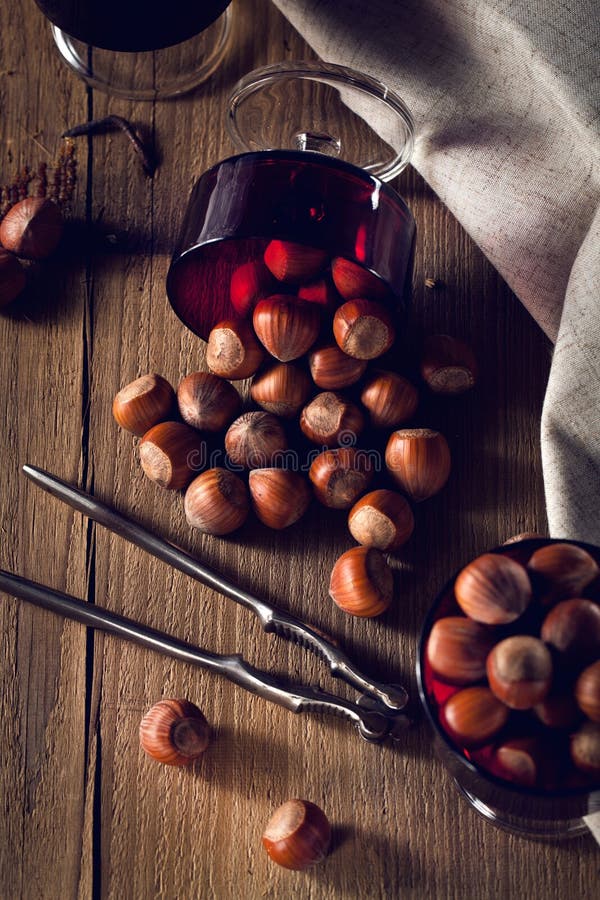 Organic Hazelnut on Wooden Table Close Up Stock Image - Image of ...