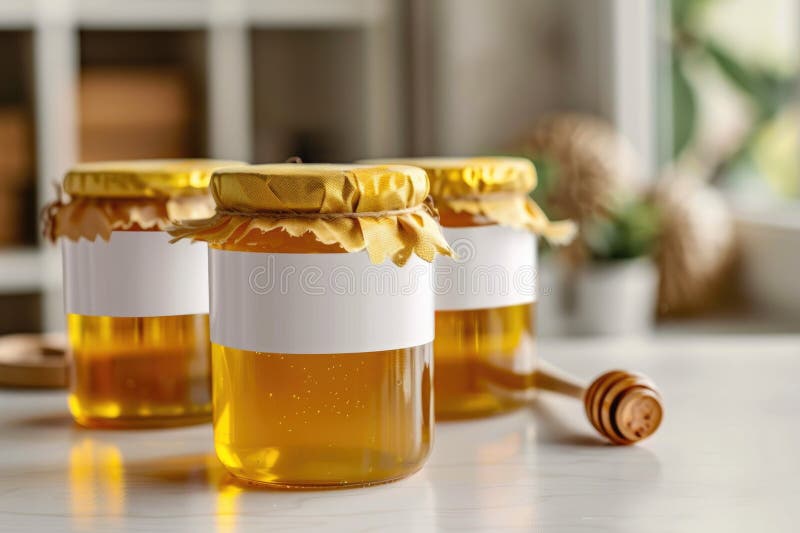 Organic Honey Jar on Rustic Wooden Table with Blank Label Stock Photo ...