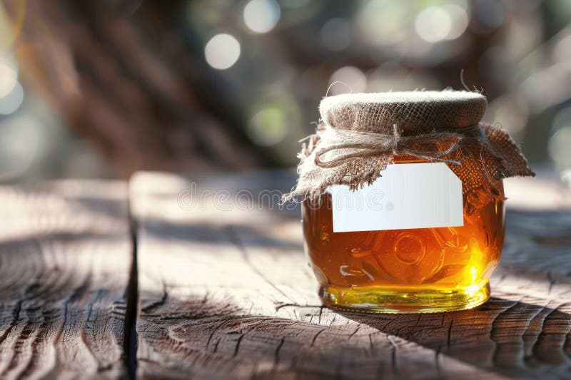 Organic Honey Jar on Rustic Wooden Table with Blank Label Stock Photo ...