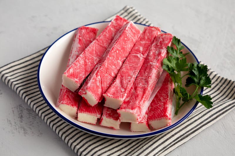 Organic Imitation Crab Meat Sticks on a Plate, Side View Stock Image ...