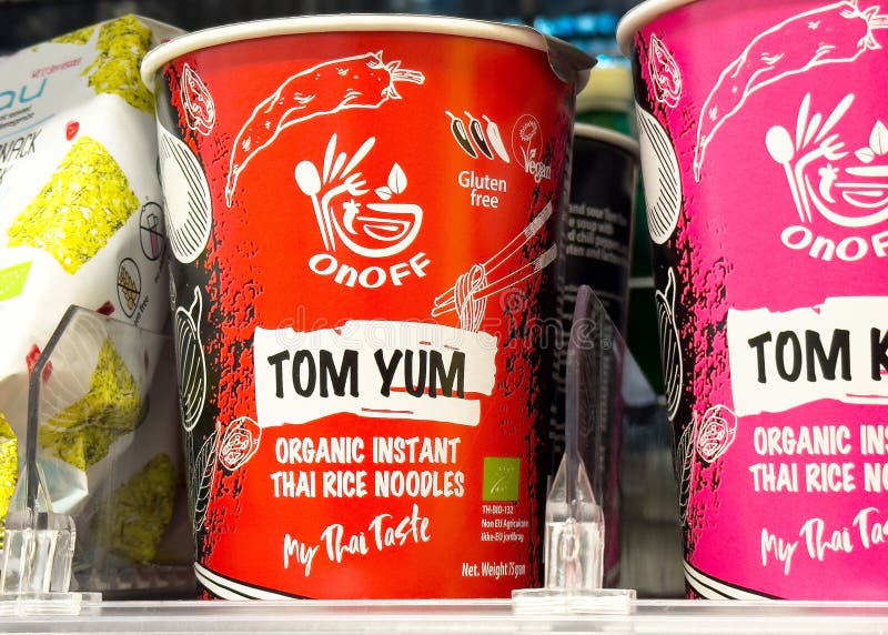 Organic Instant Tom Yum Thai Rice Noodles Cup with Red Packaging ...