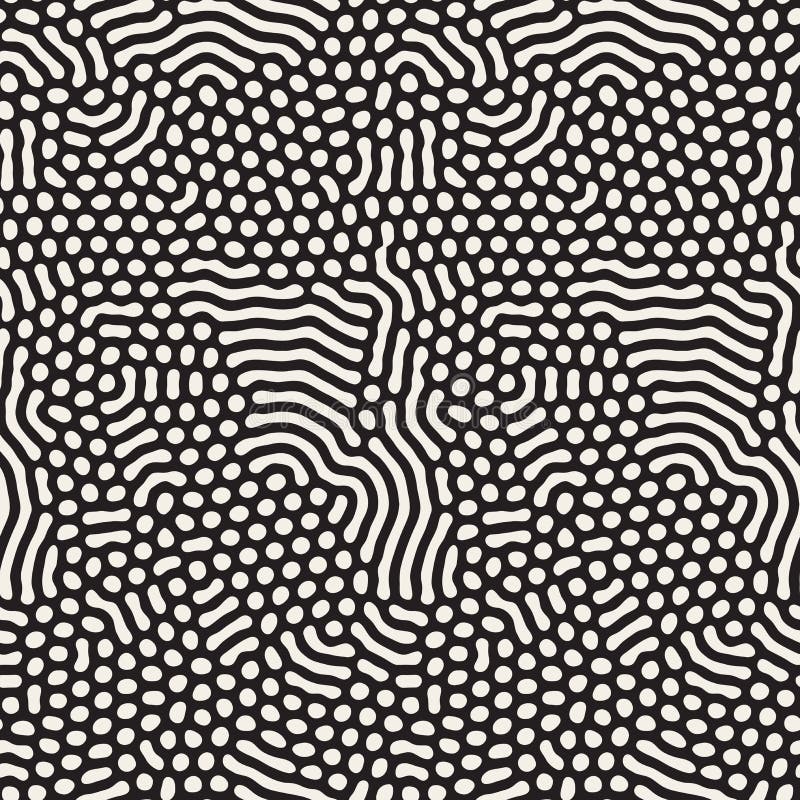Organic Irregular Rounded Lines Vector Seamless Black and White Pattern ...