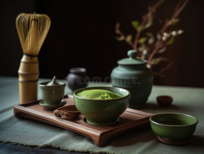 Organic Matcha Green Tea Ceremony on Table. Generative AI Stock Image ...