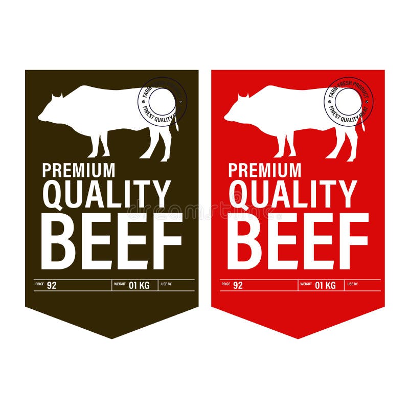 Organic Meat Package Design, Premium Quality Beef Vector Icon Set Stock ...