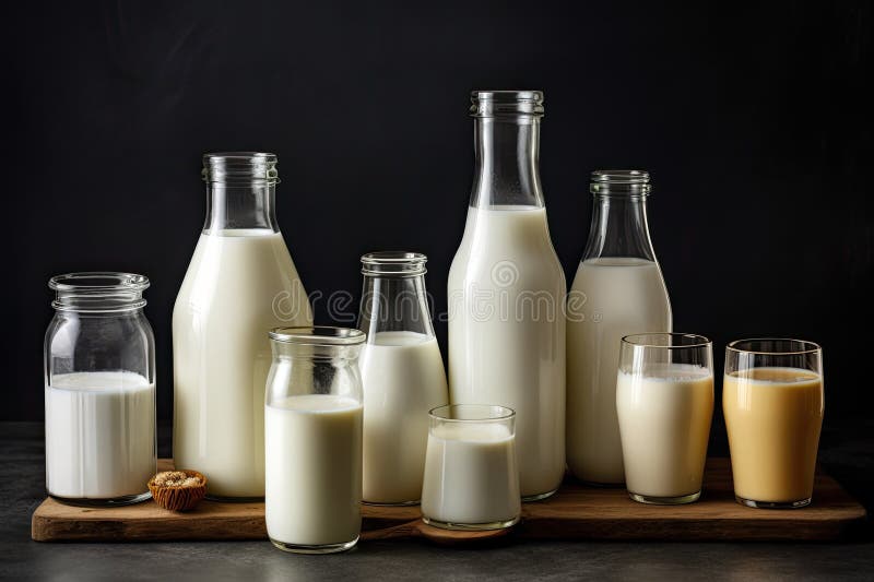 Organic Milk Drinks in Different Bottles on the Table Stock ... Organic Milk Drinks in Different Bottles on the Table Stock ...