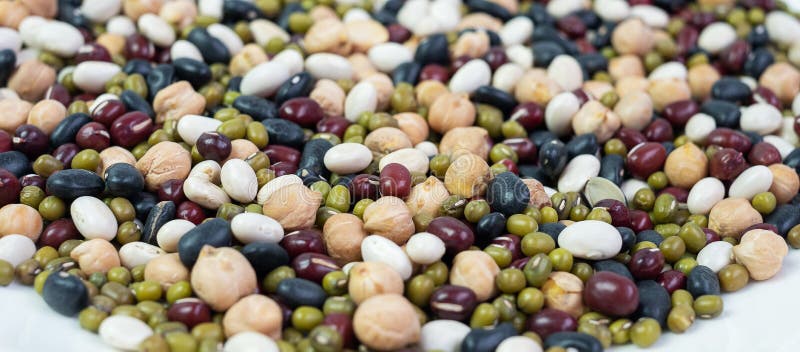 Organic Mixed Beans; Green, Black, Red, White and Chick Pea on Plate ...