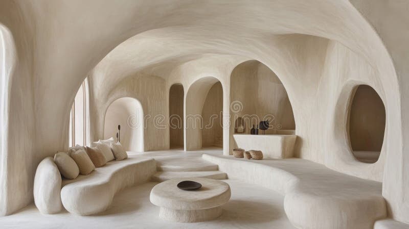 Organic Modern Living Room Cave Design Architecture Stock Illustration ...