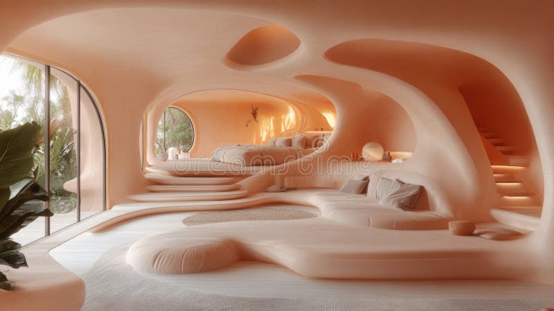 Organic Modern Peach Cave Interior Design Stock Illustration ...
