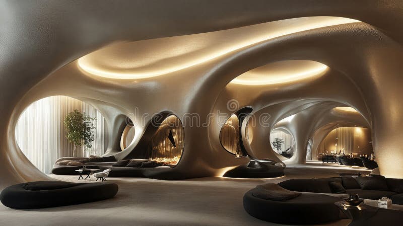 Organic Modern Spa Interior Design with Gray and Beige Curves Stock ...