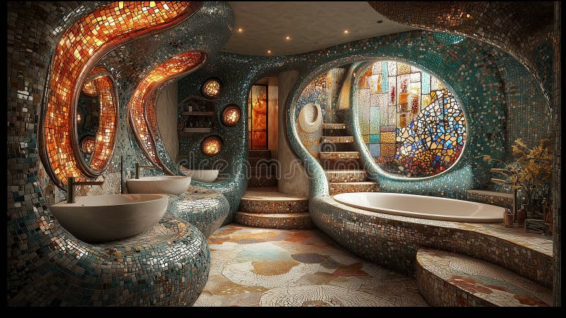 Organic Mosaic-style Interiors with Curved Forms and Stained Glass ...