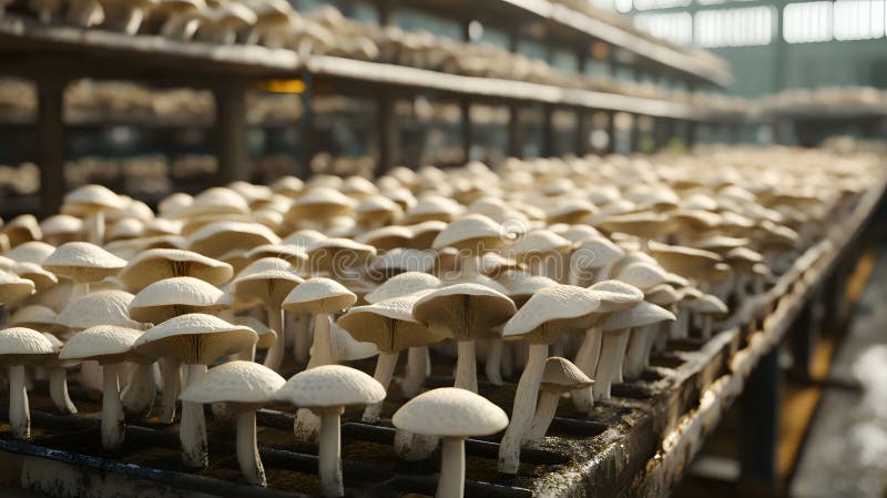 Organic Mushroom Farm Rows of Growing Fungi. Stock Illustration ...