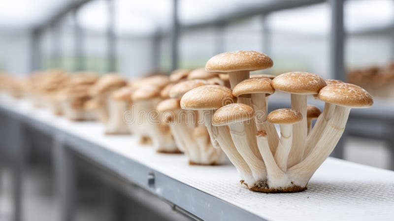 Organic Mushrooms Growing in a Modern, High Tech Greenhouse Environment ...