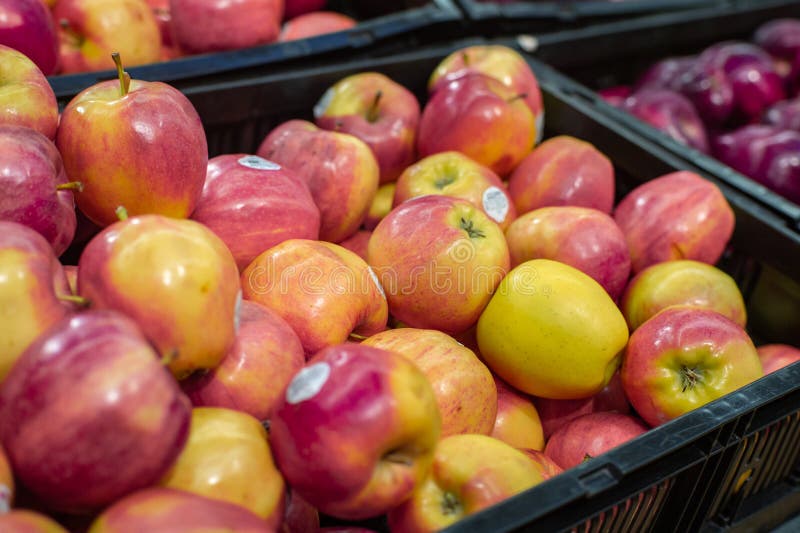 Organic Natural Apples in Market Stock Image - Image of plastic, bread ...