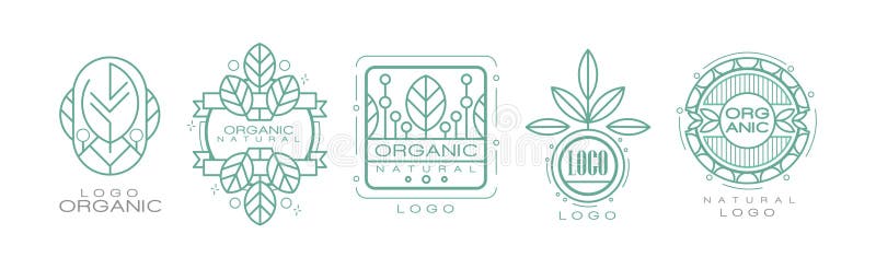 Organic Natural Line Logo and Label Design Vector Set Stock ...