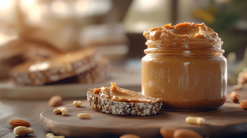 Organic Nut Butter Jar with Spread on Bread. Stock Illustration ...