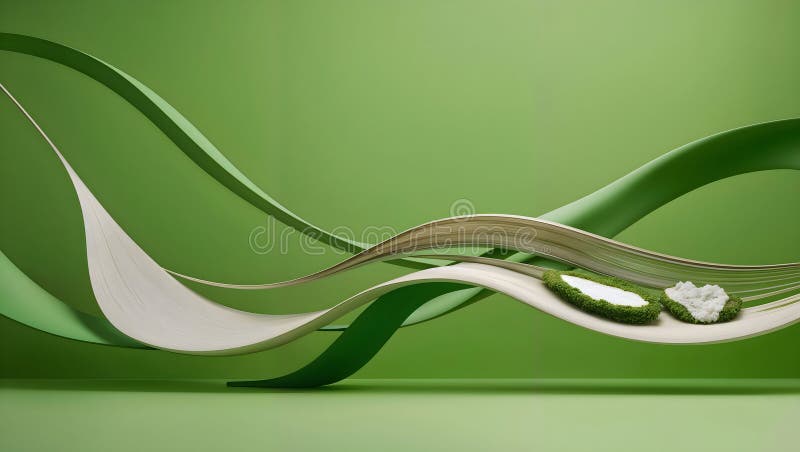 Organic Objects Under Abstract Green Wave Shapes on Gradient Background ...