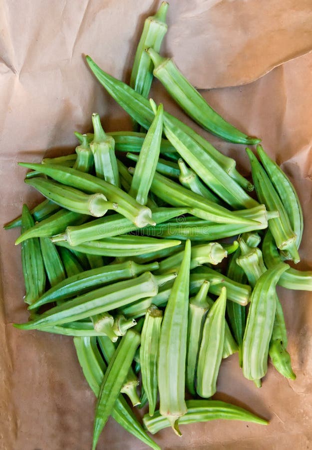 Organic Okra on a Paper Bag Stock Image - Image of market, ingredient ...