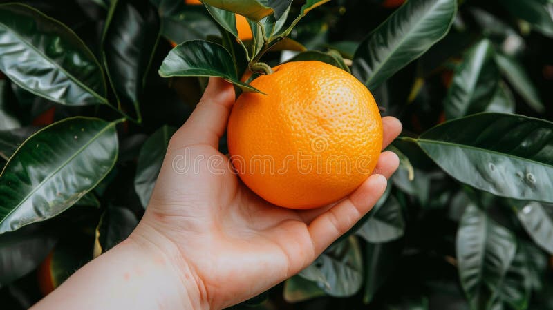 Organic Orange and Apple Selection Held in Hand with Blurred Background ...