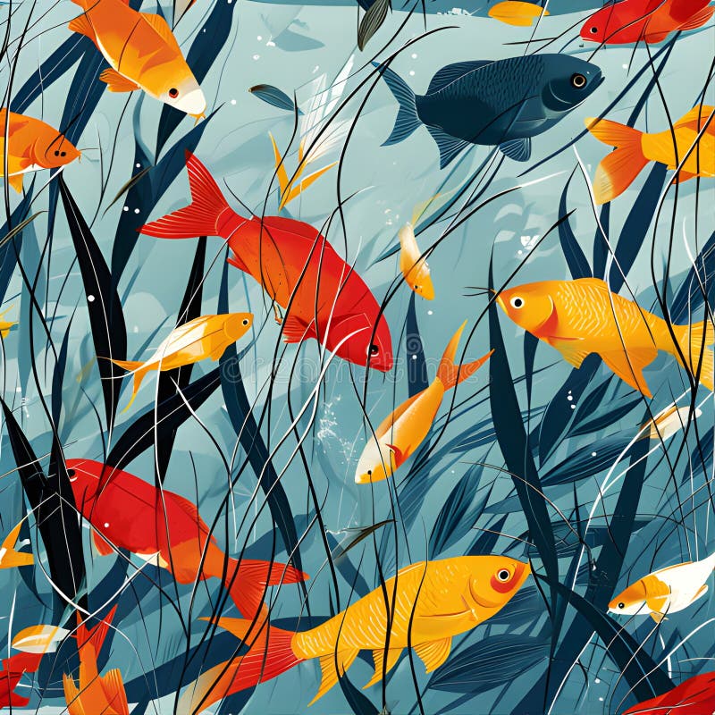 Organic Pattern Fish As they Navigate through Underwater Reeds. AI ...