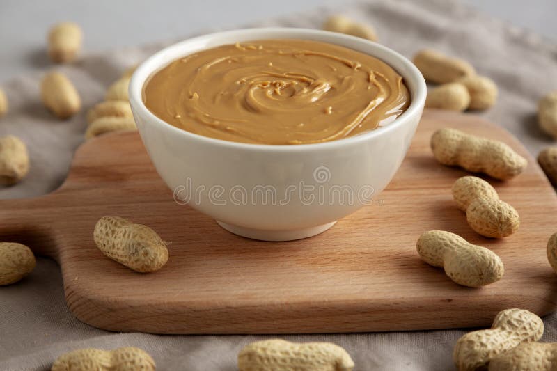 Organic Peanut Butter in a Bowl, Side View Stock Photo - Image of brown ...