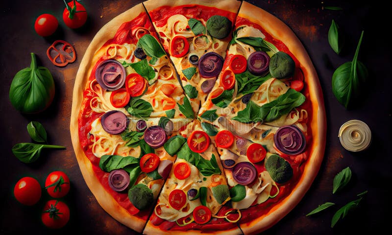 Organic Pizza with Vegetables and Cheese, Generative AI Stock ...