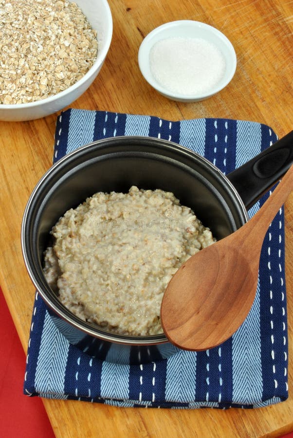 Porridge Made with Traditional Irish Oatmeal in an Enamel Bowl Stock ...