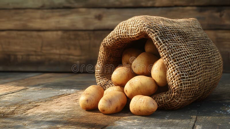 Organic Potato Sack Spilling Onto Rustic Floor. Stock Illustration ...