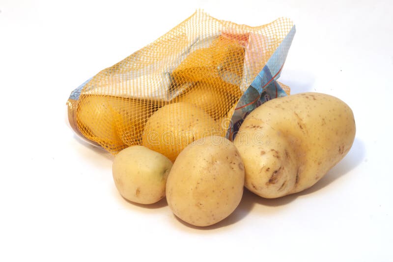 Organic Potatoes in a Net Bag Isolated on a White Background Stock ...