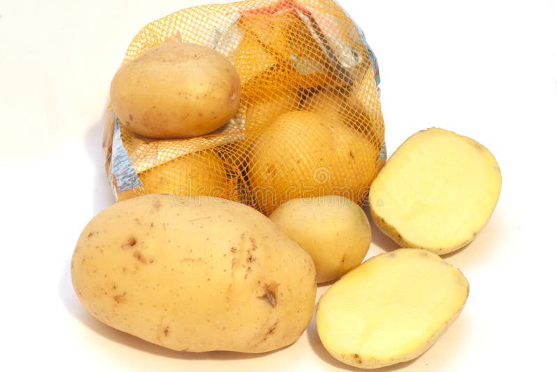Organic Potatoes in a Net Bag Isolated on a White Background Stock ...