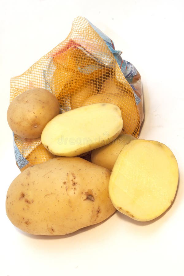 Organic Potatoes in a Net Bag Isolated on a White Background Stock ...