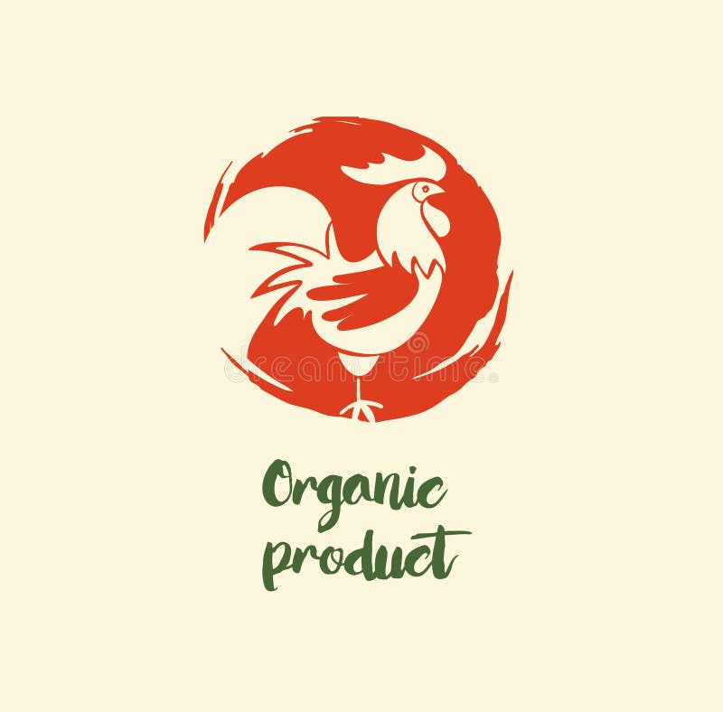 Organic Product Logo with Hand Drawn Rooster Stock Illustration ...