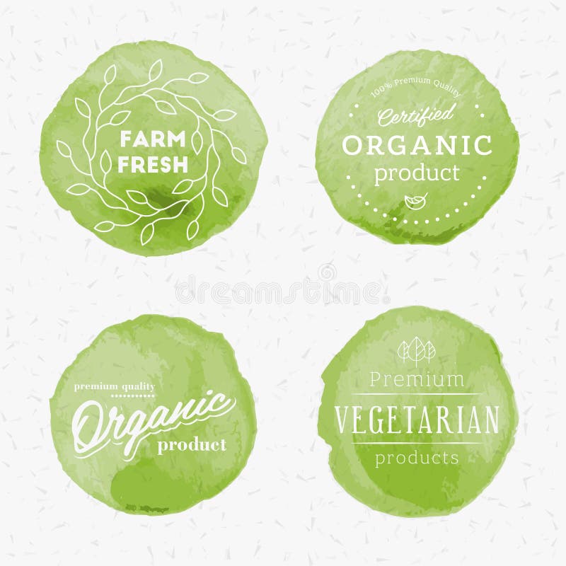 Organic Products Watercolor Badges Stock Illustration - Illustration of ...