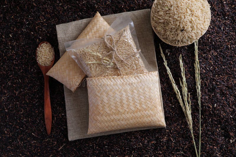Organic Raw Brown Rice and Riceberry Rice in Close Up Stock Image ...