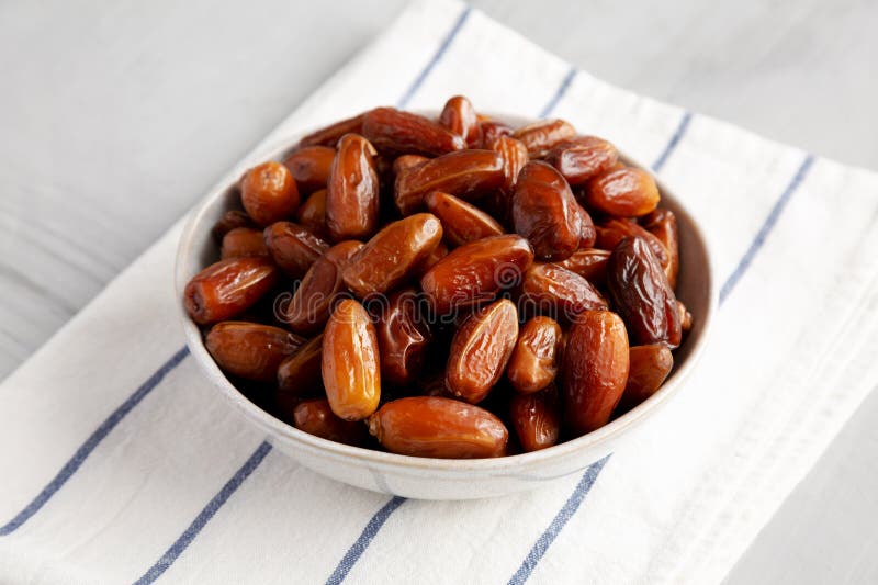 Organic Raw Date Fruit in a Bowl, Side View Stock Image - Image of ...