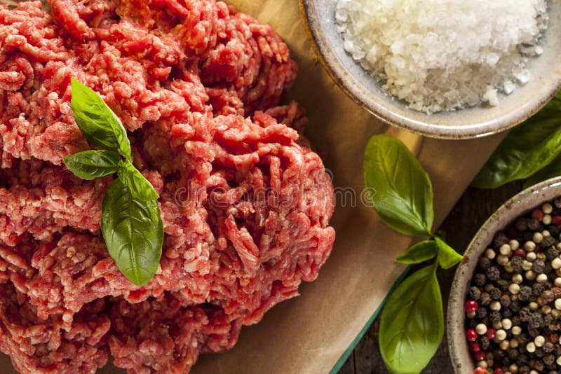 Organic Raw Grass Fed Ground Beef Stock Image - Image of minced ...
