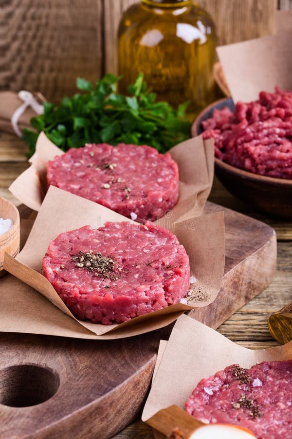 Organic Raw Ground Beef Meat and Burger Steak Cutlets Stock Image ...